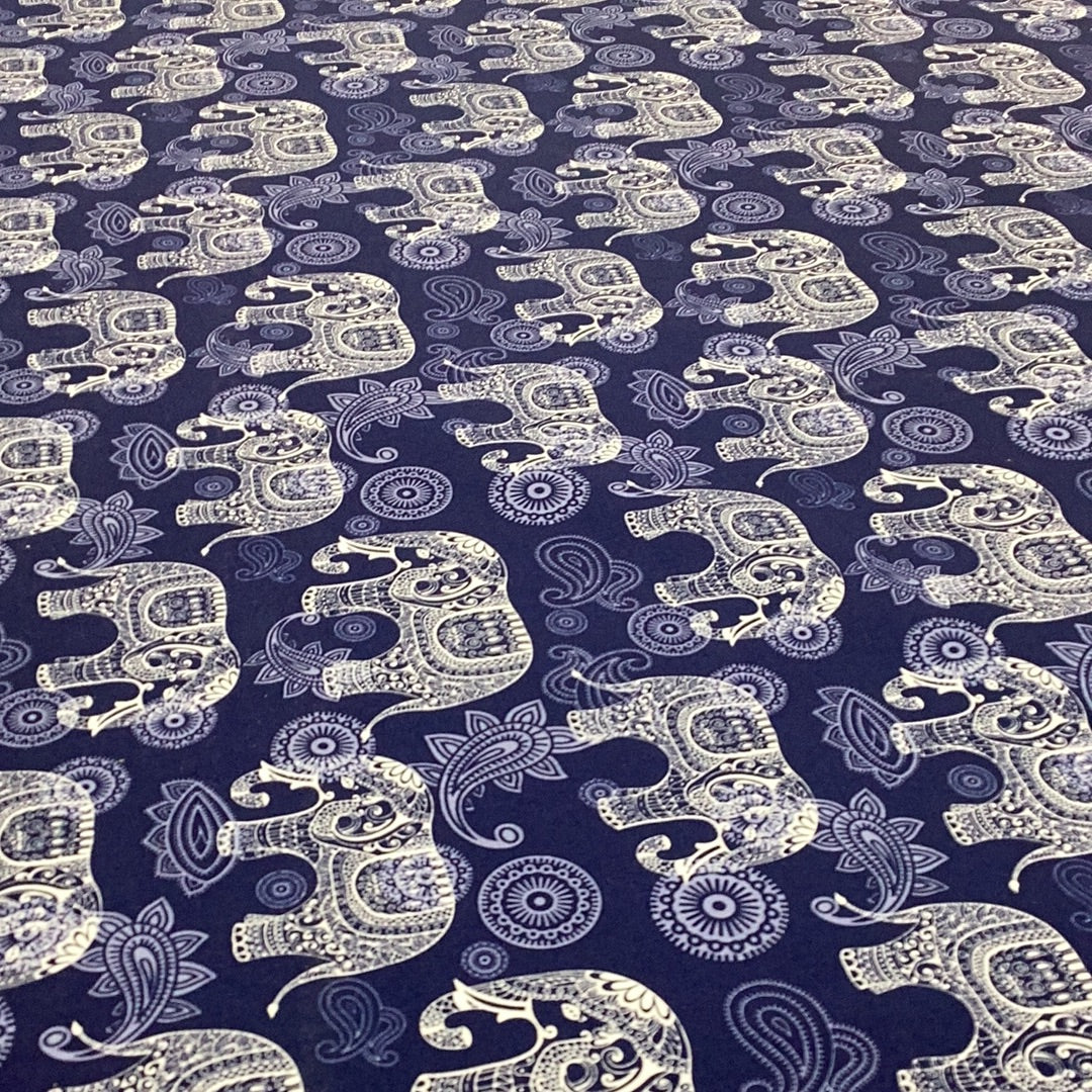 Navy Elephants Poplin Print