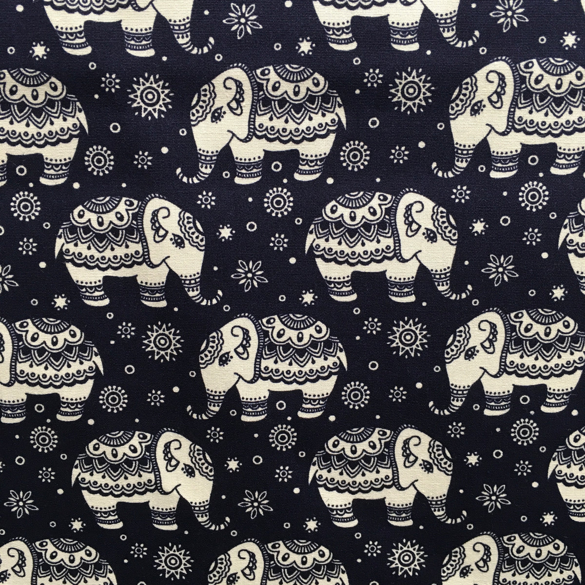 Ivory on Navy Elephants Poplin Print